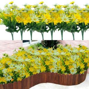 hejiayi artificial outdoor flowers - 8 bundles fake uv resistant shrubs flowers for indoor outdoor home garden kitchen office table vase(yellow)