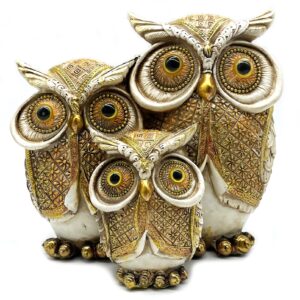 owl family statue sculpture frgurine gift for home office living room desktop decoration garden figurines outdoor decor (brown)