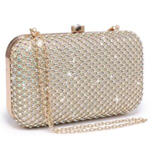 dasein womens rhinestone clutch purse sparkling evening bag with crystal clasp for formal prom party wedding (gold)