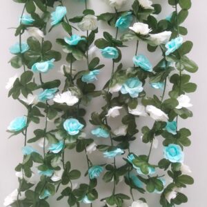 weispark fake flowers - 4pcs 8.2 ft artificial rose vine flower plants hanging rose ivy for home hotel office wedding party garden craft art décor (blue&white)