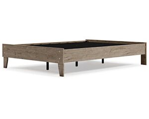 signature design by ashley oliah contemporary full platform bed, natural wood grain