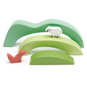 tender leaf toys - green hills view - wooden stacking, building toy stacker, blocks - open-ended toy set with green hills view for inspires creative and imaginative roleplay - age 3+