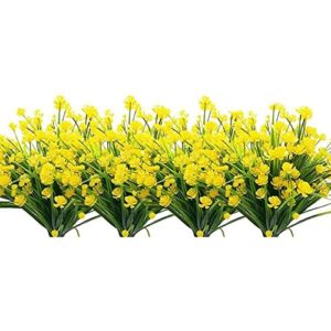 lesix 8pcs artificial flowers outdoor uv resistant plants, faux plastic greenery shrubs plants indoor outside hanging planter kitchen home wedding office garden decor yellow