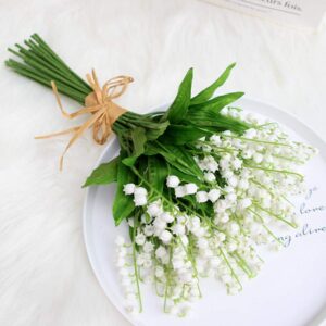 12 pcs lily of the valley, artificial faux white bell flowers wind chime orchid wedding bouquet may flower for home garden wedding party decor