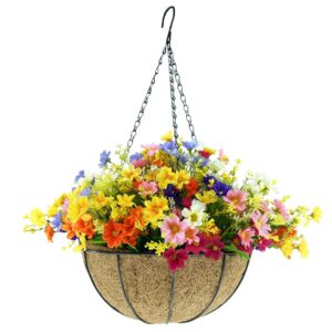 lesrant 12inch autumn artificial flower hanging basket,artificial hanging plants outdoors fake flowers silk daisy hanging flower basket for outside porch patio garden decoration