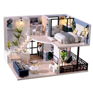 tukiie diy miniature dollhouse kit with furniture, 1:24 scale creative room mini wooden doll house accessories plus dust proof & music movement for kids teens adults(satisfied time)