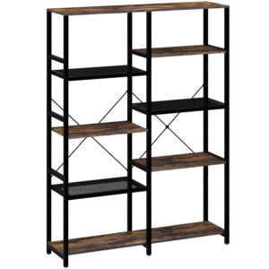 becko us bookshelf bookcase industrial 8 tier book shelf vintage etagere bookcase with rustic finish & metal frame & wire mesh