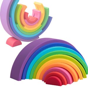 let's make rainbow stacking toy baby silicone stacker building blocks arch shape nesting puzzle montessori toy 3 years early development sensory toy (6pcs)