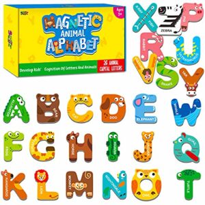 large size magnetic letters, cute animal alphabet abc magnets for fridge colorful uppercase animals toys set educational spelling learning games for kids, toddlers 3 4 5 years old