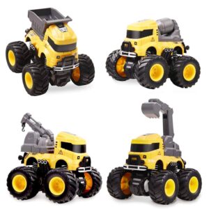 xhaiz 4pcs pull back construction truck cars, excavator toys, mixer, crane, dump trucks for boys, friction powered push and go toy cars trucks for toddlers, kids,3+ year old boys girls