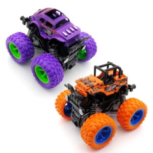 2pcs monster trucks toys for boysgirls - friction cars monster jam playset, and wheels monster for kids age 3 4 5 6 year old gifts for kids birthday christmas (purple and orange)