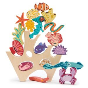 tender leaf toys - stacking coral reef - colorful wooden stacking coral reef toy set improving balancing activities toy for kids 18 months+