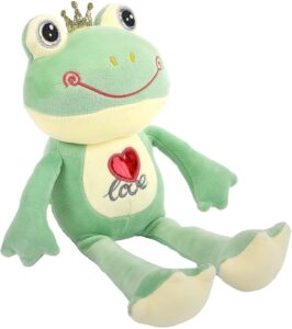 cazoyee soft frog plush stuffed animal, long-leg plush frog doll, cute stuffed frog plushies gift for kids, creative plush frog decoration, 8.8" (heart)