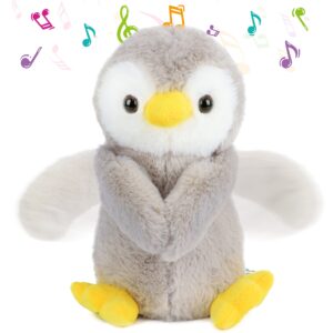 hopearl clappy penguin interactive musical stuffed animal singing plush toy adorable electric animate birthday festival for kids, gray, 10''