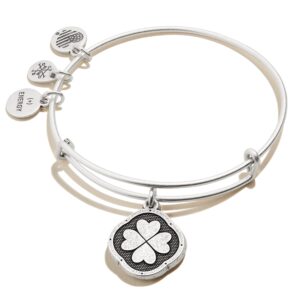 alex and ani path of symbols expandable bangle for women, four leaf clover embossed charm, rafaelian silver finish, 2 to 3.5 in