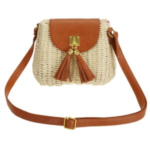 so'each women's handmade wicker woven purse tassels message crossbody bag