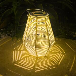 【limited promotion】solar lantern outdoor rattan hanging solar light solar table lamp waterproof with warm light bead for patio yard garden wedding landscape decoration - auto on/off (light beads)