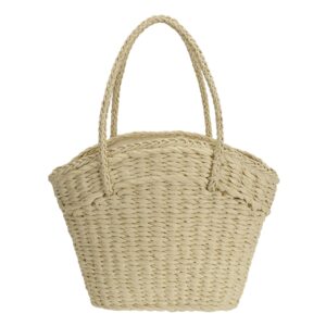 so'each women's handbag wicker woven rattan straw tote bag basket shoulder bag beige