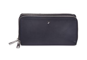 zinda genuine leathers women’s wallet purse long double zip around rfid protection (black)