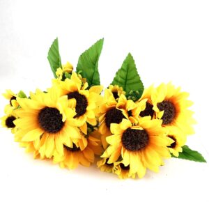 worlds 12" h artificial sunflower bouquet&fake silk sunflowers bouquets for home party garden wedding decor 2pc