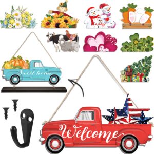 christmas interchangeable garden truck stake set with seasonal sign loads welcome sign festival welcome sign with 10 seasonal ornament for holiday spring fall summer easter home decorations