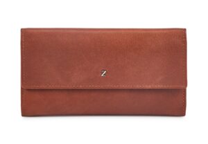 zinda genuine leathers women’s wallet purse long trifold flap over rfid protection (tan)