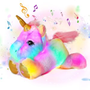 cuteoy musical plush unicorn stuffed animal glowing led light-up nightlight toys singing lullabies birthday christmas plushies gifts for kids boys girls,13"