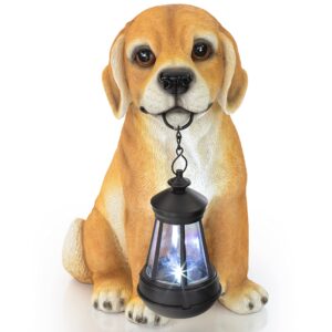 vp home golden puppy with lantern solar powered led outdoor decor garden light