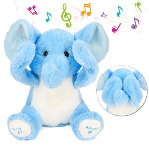 hopearl peek a boo elephant interactive repeats what you say plush elephish toy musical singing talking stuffed animal adorable electric animate birthday festival, blue, 11.5''