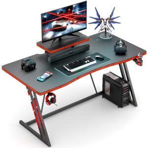 furmax 40 inch gaming desk pc computer table racing style home office desk z shaped carbon fiber desktop gamer workstation with monitor stand cup holder and headphone hook (40 inch)