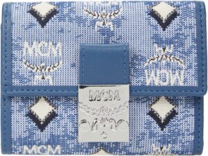 mcm vintage jacquard mini/trifold wallet blue one size