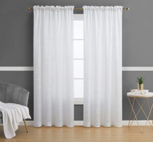 hlc.me bello crushed satin semi sheer privacy light filtering transparent window pocket hole curtains drapery panels for bedroom & living room, 2 panels (54 w x 84 l, white)