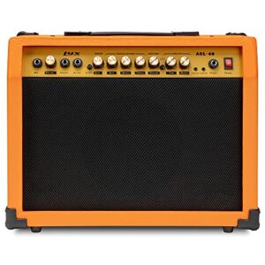 lyxpro 40 watt electric guitar amplifier | solid state studio amp with 8” 4-ohm speaker, custom eq controls, drive, delay, ¼” passive/active/microphone inputs, aux in & headphone jack - sunburst