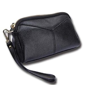 planethawk women's genuine leather wristlet clutch cell phone purse, black