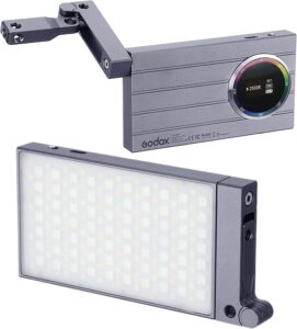 godox m1 rgb camera light, portable led video light, pocket full color led video light panel cri 97+ 2500k-8500k, music beats function and 15 fx lighting effects with aluminum alloy body - gray