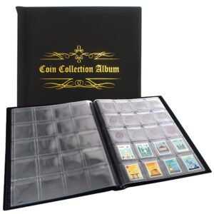 200 pockets coin album coin collecting holder album collecting book for coin penny stamp stickers currency badges and other collection storage supplies (black)