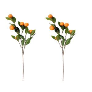 iniflm 2pcs artificial tangerine branches, vivid orange faux tangerine branch, plant branches with 6 heads fake fruit for table kitchen centerpiece, indoor home party, garden decor