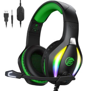 fachixy fc100 gaming headset for ps4/ps5/pc/xbox/nintendo switch, xbox headset with rgb light, ps5 headset with mic (green)