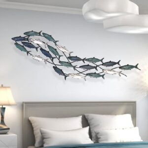 sun rdpp metal fish wall art decor, large coastal ocean metal fish wall hangings decor wall sculpture for living room bedroom (a)