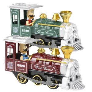 artcreativity pull back train toys for kids, set of 2, diecast metal train with sound effects and pullback action, choo choo trains for boys and girls, great birthday idea