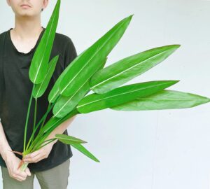 artificial tropical palm leaf bush greenery plastic faux bird of paradise fake eva curcuma plant bundle with 7 leaves for home garden office store decoration (green - pack of 2 pcs)