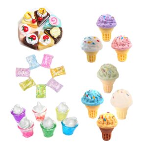 27pcs dollhouse kitchen decoration set, 1:12 miniature ice cream candy dessert food drink craft sets diy micro landscape accessories for kids gift