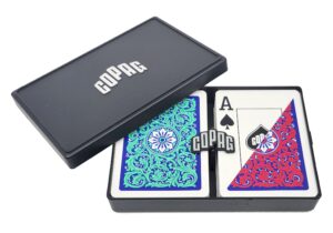 copag 1546 neoteric design 100% plastic playing cards, poker size (standard) green/red (jumbo index, 1 set)