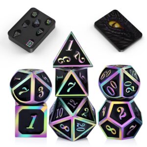 mental dnd dice set, d and d dice set, dungeons and dragons dice set with case, d&d dice, dice dnd, d4, d6, d8, d10, d12, d20 (black)