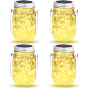 4 pack mason jar solar lights, oxyled 40 led fairy lights solar powered with jars and hangers, waterproof hanging solar lights outdoor, decorative solar lanterns for home garden patio party wedding