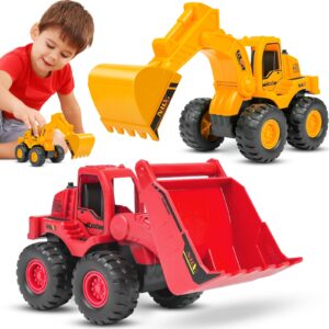 construction toys, friction powered excavator loader truck vehicles, beach sand sandbox toys for 3, 4, 5 years old boys kids girls (2 pack)