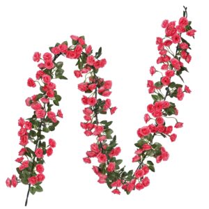 houele 2 pack (16ft) fake rose vine flowers plants artificial rose vine flowers for wedding home party garden craft art decor(rose pink)