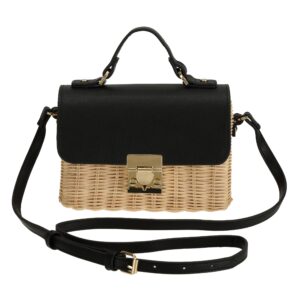 so'each women's handbag wicker square rattan bamboo bag woven crossbody bag black