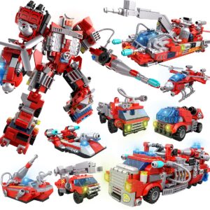 remoking building toys, stem 9-in-1 fire truck robot building block model kit toy, learning educational 642 pcs building bricks gifts for kids boys girls ages 6 7 8 9 10 11 12 years old