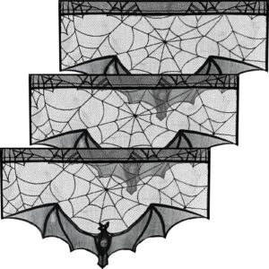 tatuo 3 pieces halloween valances halloween windows decorations black lace cobweb mantle scarf spiderweb fireplace valances cover halloween party decorations